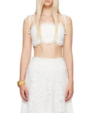 Zimmermann Ottie Embroidered Cropped Top - White