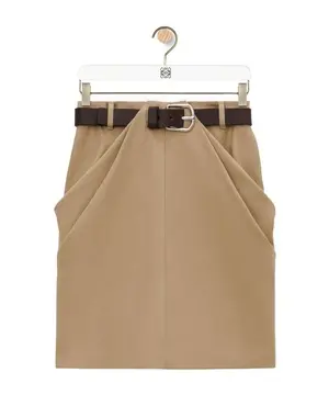 Loewe Draped Cotton Skirt With Leather Belt - Taupe