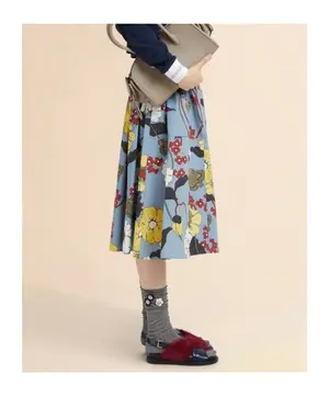 Marni Melodia Floral Print Cotton Poplin Midi Skirt - Blue