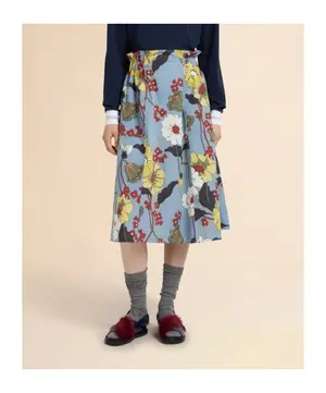 Marni Melodia Floral Print Cotton Poplin Midi Skirt - Blue