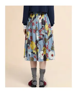 Marni Melodia Floral Print Cotton Poplin Midi Skirt - Blue