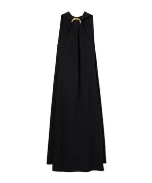 Gucci Halter Neck Evening Dress With Metal Bamboo Detail - Black