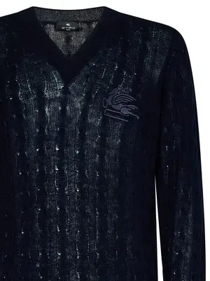 Etro V-neck Knitted Jumper With Logo Embroidery