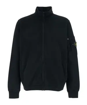 Stone Island Logo Patch Zip-up Sweatshirt - Black