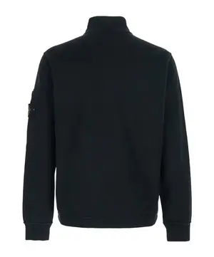 Stone Island Logo Patch Zip-up Sweatshirt - Black