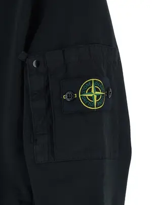 Stone Island Logo Patch Zip-up Sweatshirt - Black
