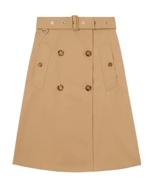 Burberry Midi Trench Skirt With Buckled Waistband - Nude