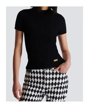 Balmain Logo Plaque Ribbed Knit Top
