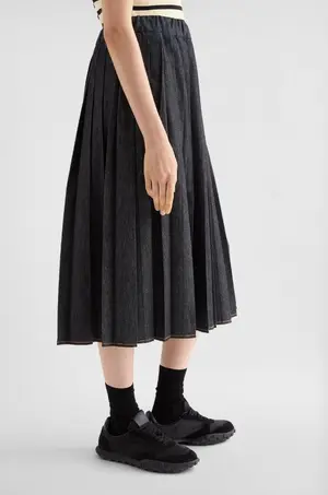 JIL SANDER Pleated Denim Midi Skirt