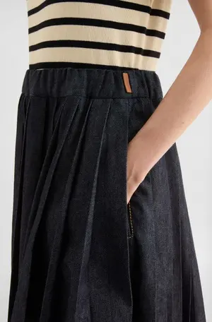 JIL SANDER Pleated Denim Midi Skirt