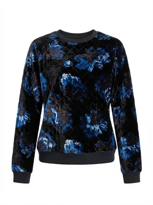 Sportmax Long-sleeved Quilted Floral Velvet Pullover Hoodie