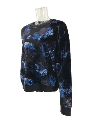 Sportmax Long-sleeved Quilted Floral Velvet Pullover Hoodie