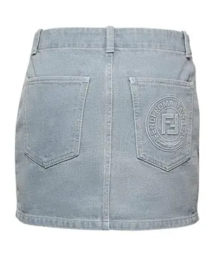 Fendi Ff Embossed Denim Mini Skirt