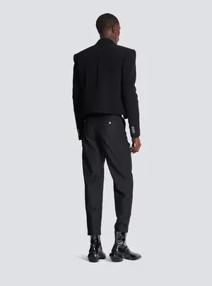 Balmain Cropped Crepe Jacket With Palm Tree Embroidery