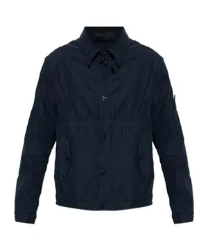 Stone Island Logo Patch Buttoned Jacket - Blue