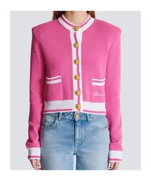 Balmain Signature Knit Cardigan With Gold Buttons