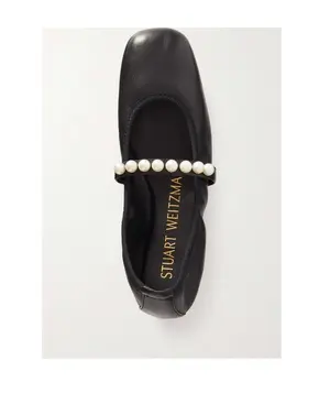 STUART WEITZMAN Goldie Flat Ballerina Shoes With Pearl Detailing - Black