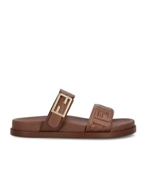 Fendi Feel Ff Embossed Double Band Sandals - Brown