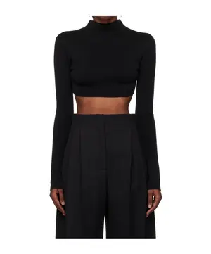 MUGLER Long-sleeve Open-back Cropped Top