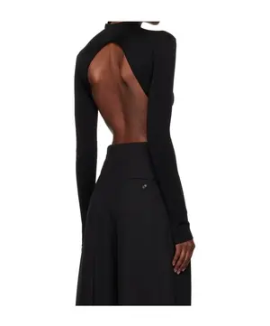 MUGLER Long-sleeve Open-back Cropped Top