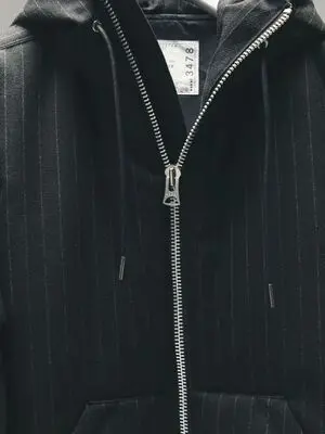 Sacai Zip-up Pinstriped Hooded Jacket
