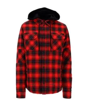 Off-White Checked Plaid Hooded Shirt Jacket