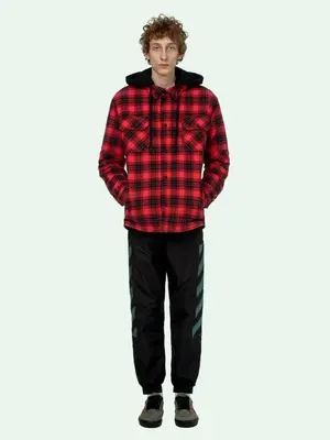Off-White Checked Plaid Hooded Shirt Jacket