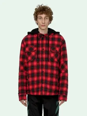 Off-White Checked Plaid Hooded Shirt Jacket