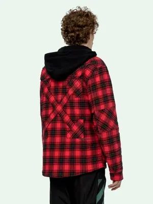 Off-White Checked Plaid Hooded Shirt Jacket