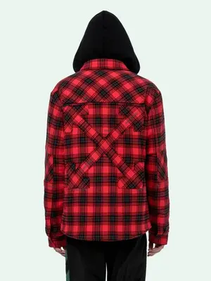 Off-White Checked Plaid Hooded Shirt Jacket