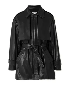 Nour Hammour Priya Belted Paneled Leather Jacket
