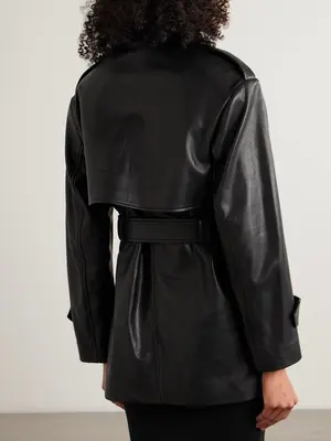 Nour Hammour Priya Belted Paneled Leather Jacket