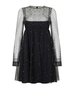 Red Valentino Sheer Embellished Mini Dress - Black