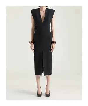 Givenchy V-neck Pencil Midi Dress - Black