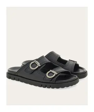 FERRAGAMO Gancini Double Strap Slides