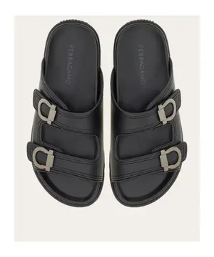 FERRAGAMO Gancini Double Strap Slides