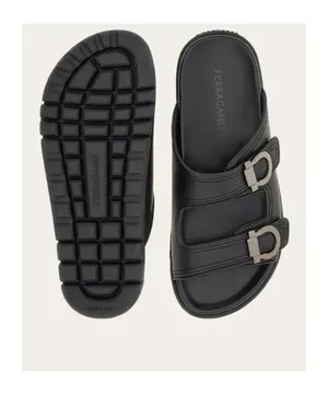 FERRAGAMO Gancini Double Strap Slides