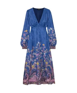 Etro Printed V-neck Long Sleeve Pleated Dress