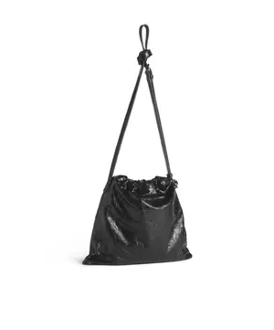 Balenciaga Logo Detailed Drawstring Shoulder Bag - Black