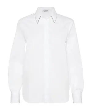 Brunello Cucinelli Monili Chain Detailed Long-sleeved Shirt - White
