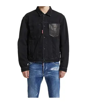 Dsquared2 Oversized Denim Jacket With Lapel Collar - Black