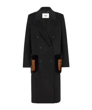 Fendi Fendi Double Breasted Trench Coat With Fur Pockets Black