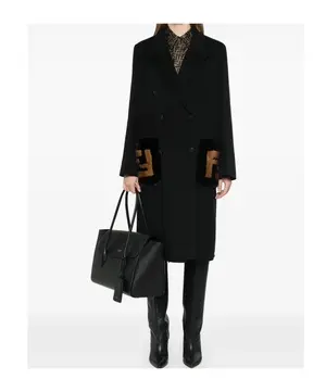 Fendi Double Breasted Trench Coat With Fur Pockets - Black