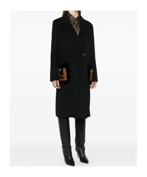 Fendi Double Breasted Trench Coat With Fur Pockets - Black