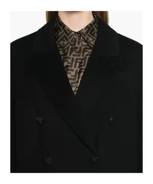 Fendi Double Breasted Trench Coat With Fur Pockets - Black