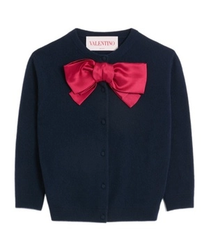 Valentino Garavani Navy Blue Cardigan With Red Bow Detail