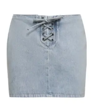ROTATE BY BIRGER CHRISTENSEN Lace-up Denim Mini Skirt - Light Blue