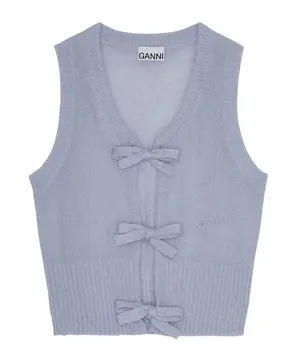 GANNI Mohair Vest With Bow Details - Gray