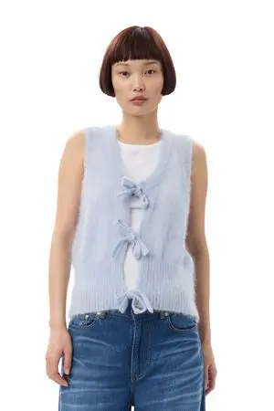 GANNI U-neck Knit Vest With Bow Straps - Gray