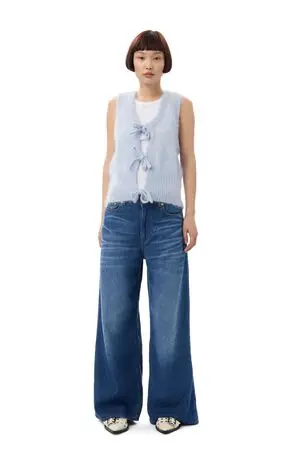 GANNI U-neck Knit Vest With Bow Straps - Gray
